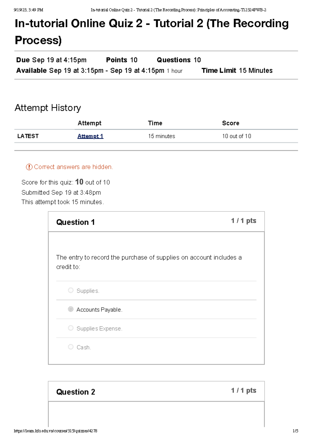 In-tutorial Online Quiz 2 - Tutorial 2 (The Recording Process ...