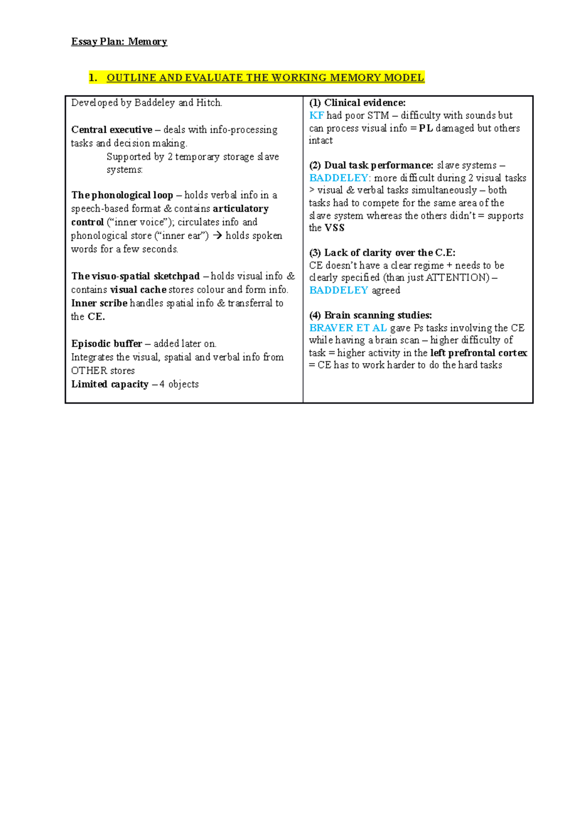 Memory Plans Memory Plans Memory Plans - 1. OUTLINE AND EVALUATE THE ...