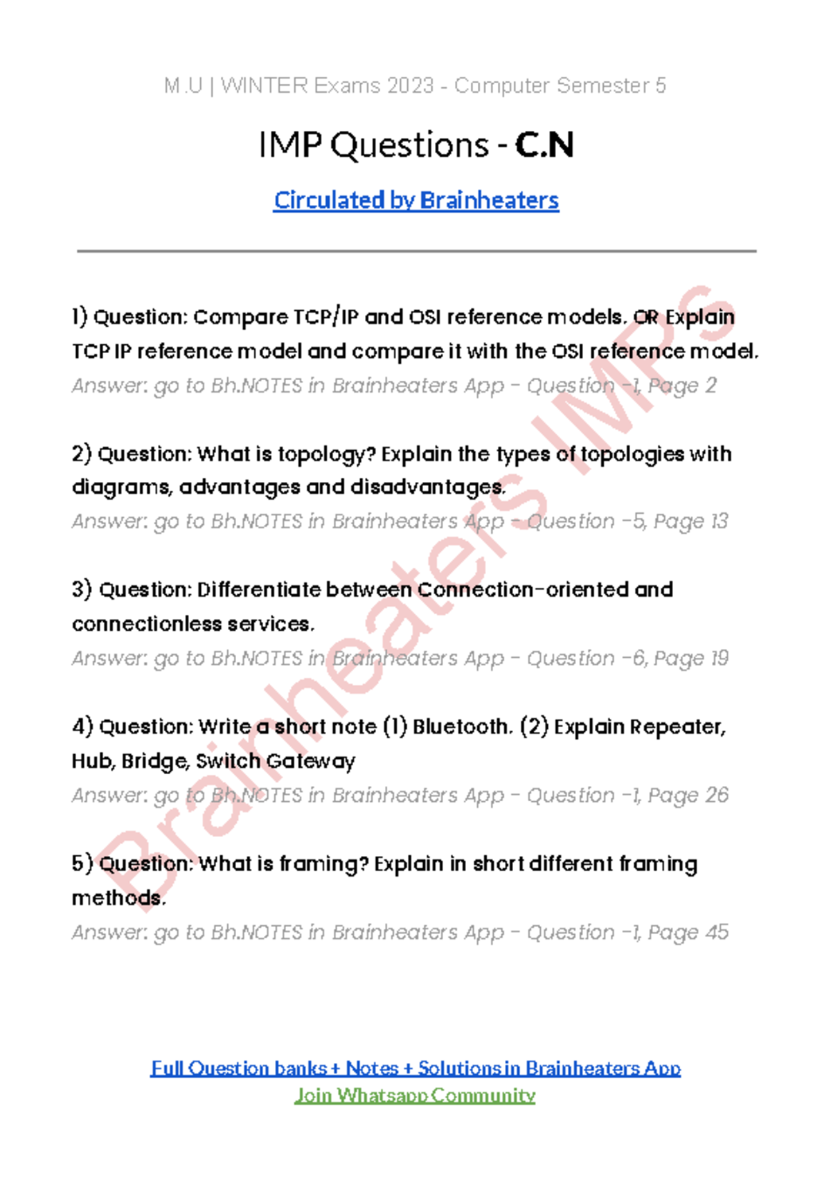 CN- Comps END Sem5 IMPs - fwefwe - Brainheaters IMPs M | WINTER Exams ...