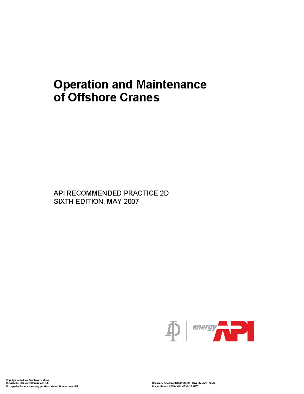 API 2d - Equipo de levante - Operation and Maintenance of Offshore ...