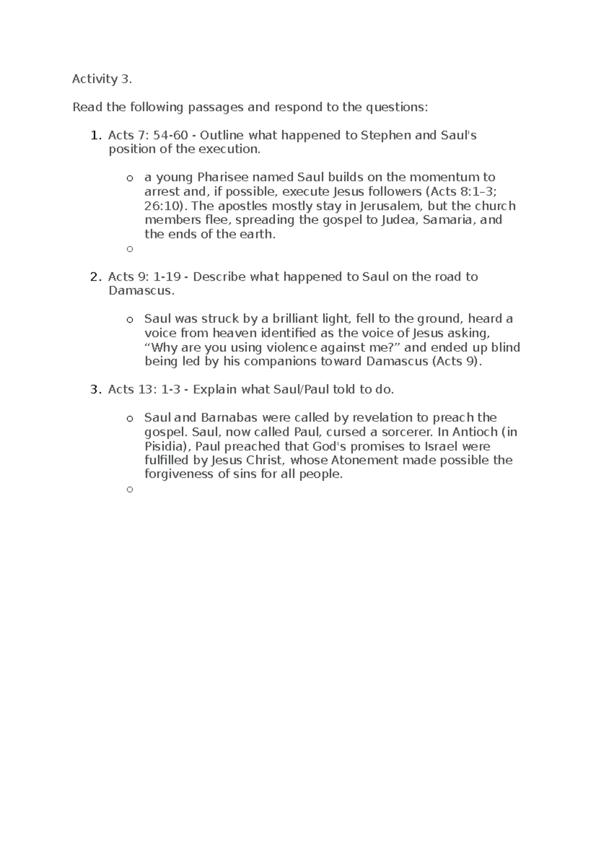 Religion Paul of Tarsus activity 3 - Activity 3. Read the following ...