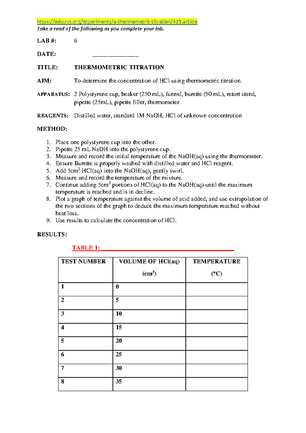 CAPE Thermometric Titration - Unit 2 - edu.rsc/experiments/a ...