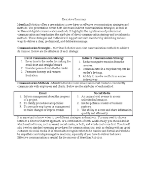 Task 2 - Executive Summary - Executive Summary Merrilton Robotics ...