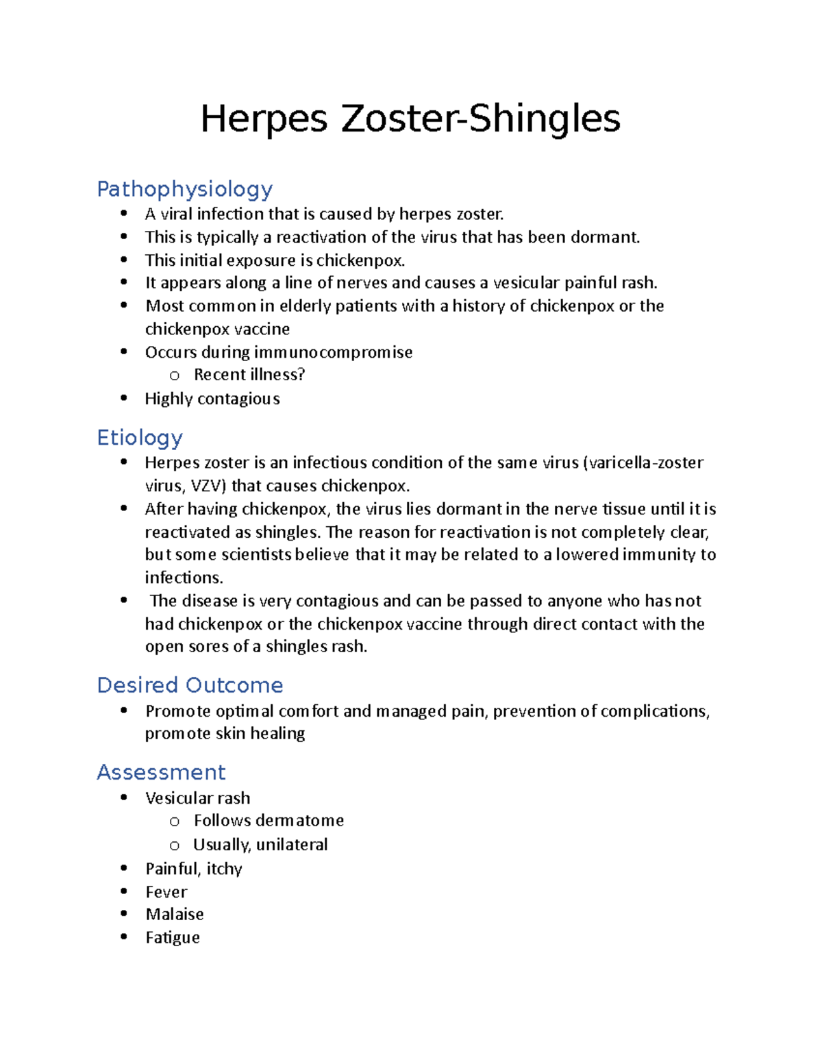 Herpes Zoster-Shingles - Herpes Zoster-Shingles Pathophysiology A viral ...