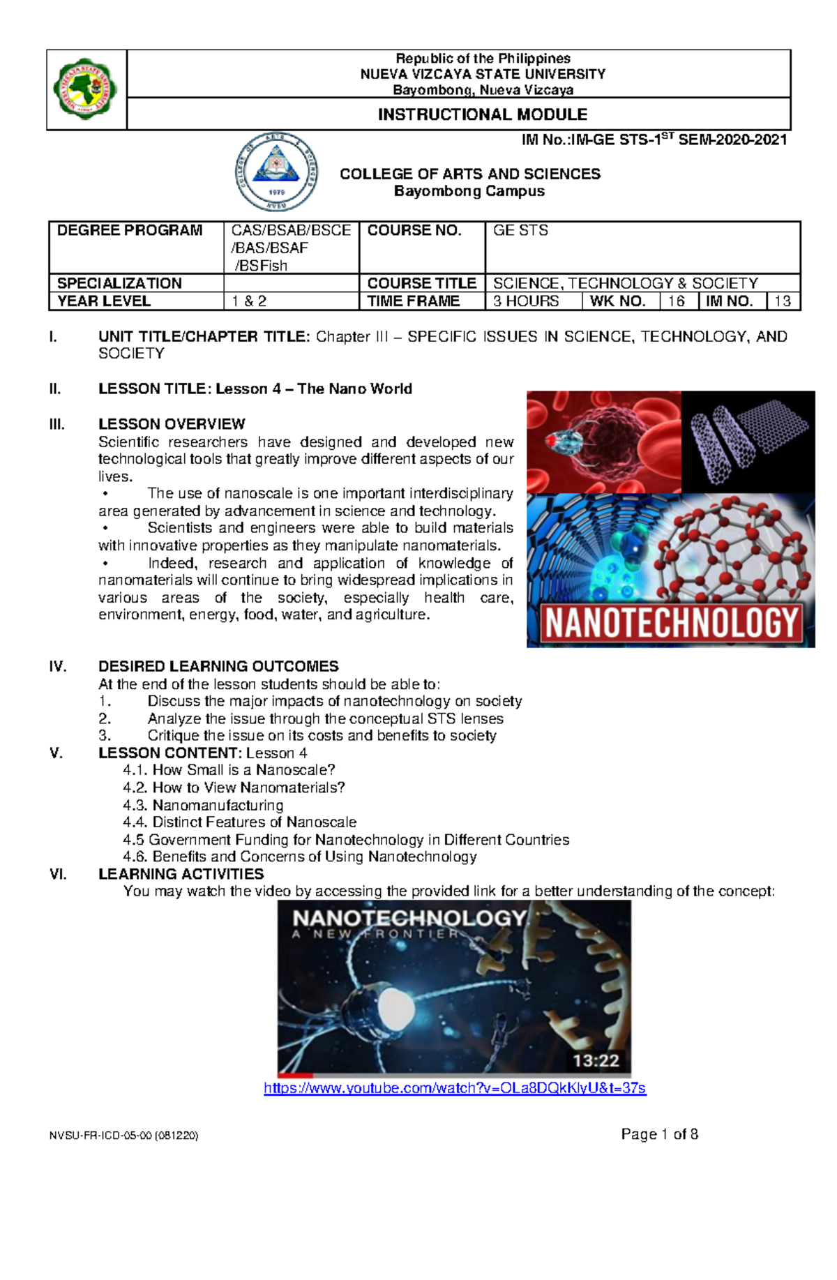 GE STS Module 13 - THIS SERVES AS LESSON - NUEVA VIZCAYA STATE ...