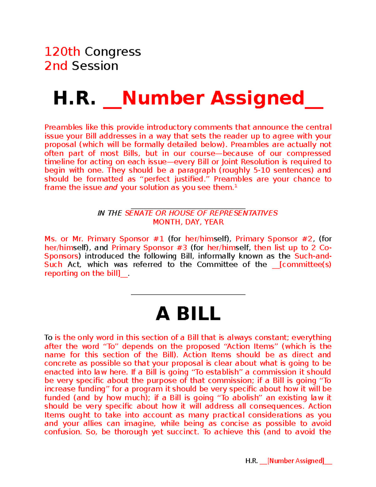 Bill Template for model us - 120th Congress 2nd Session H. Number ...
