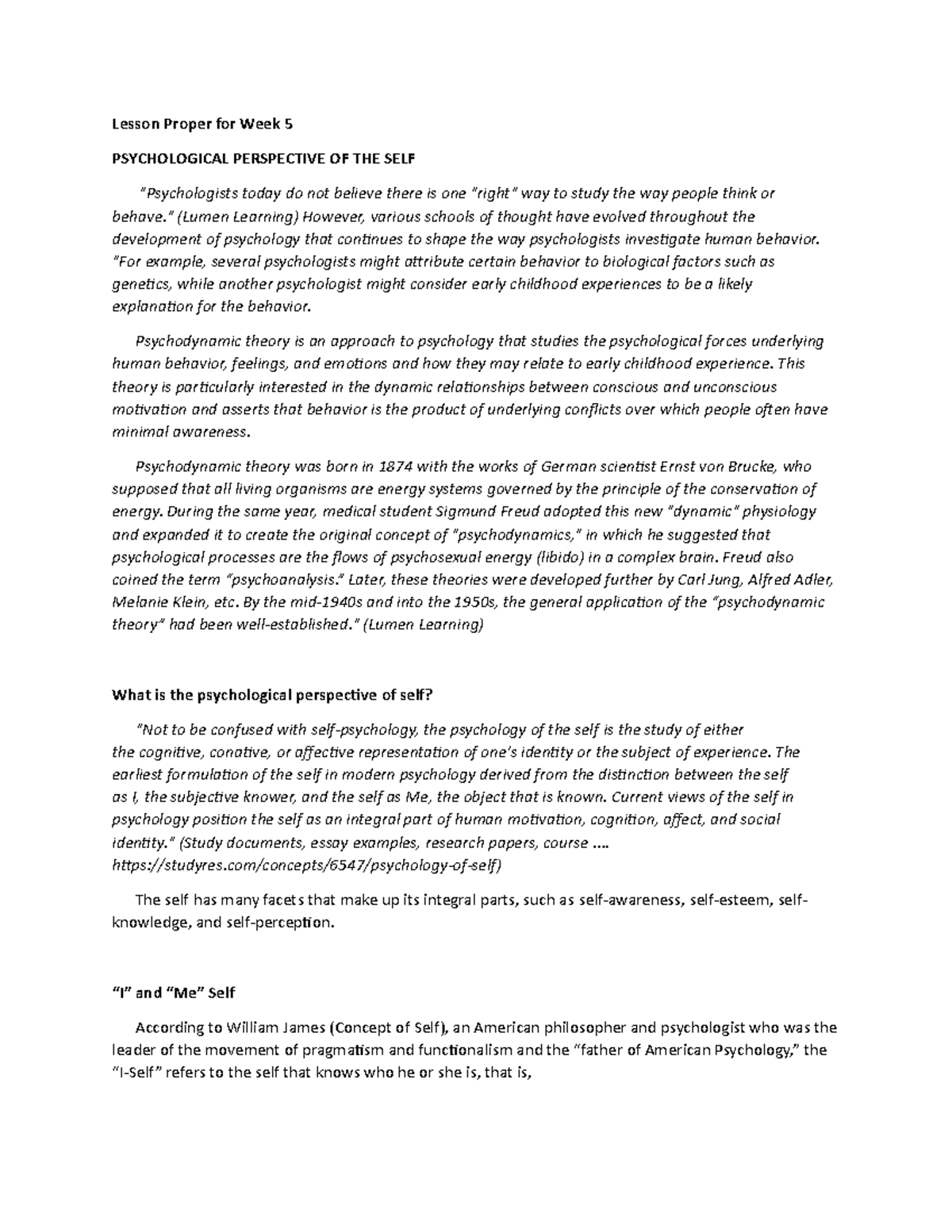 WEEK 5 for UTS - uts - Lesson Proper for Week 5 PSYCHOLOGICAL ...