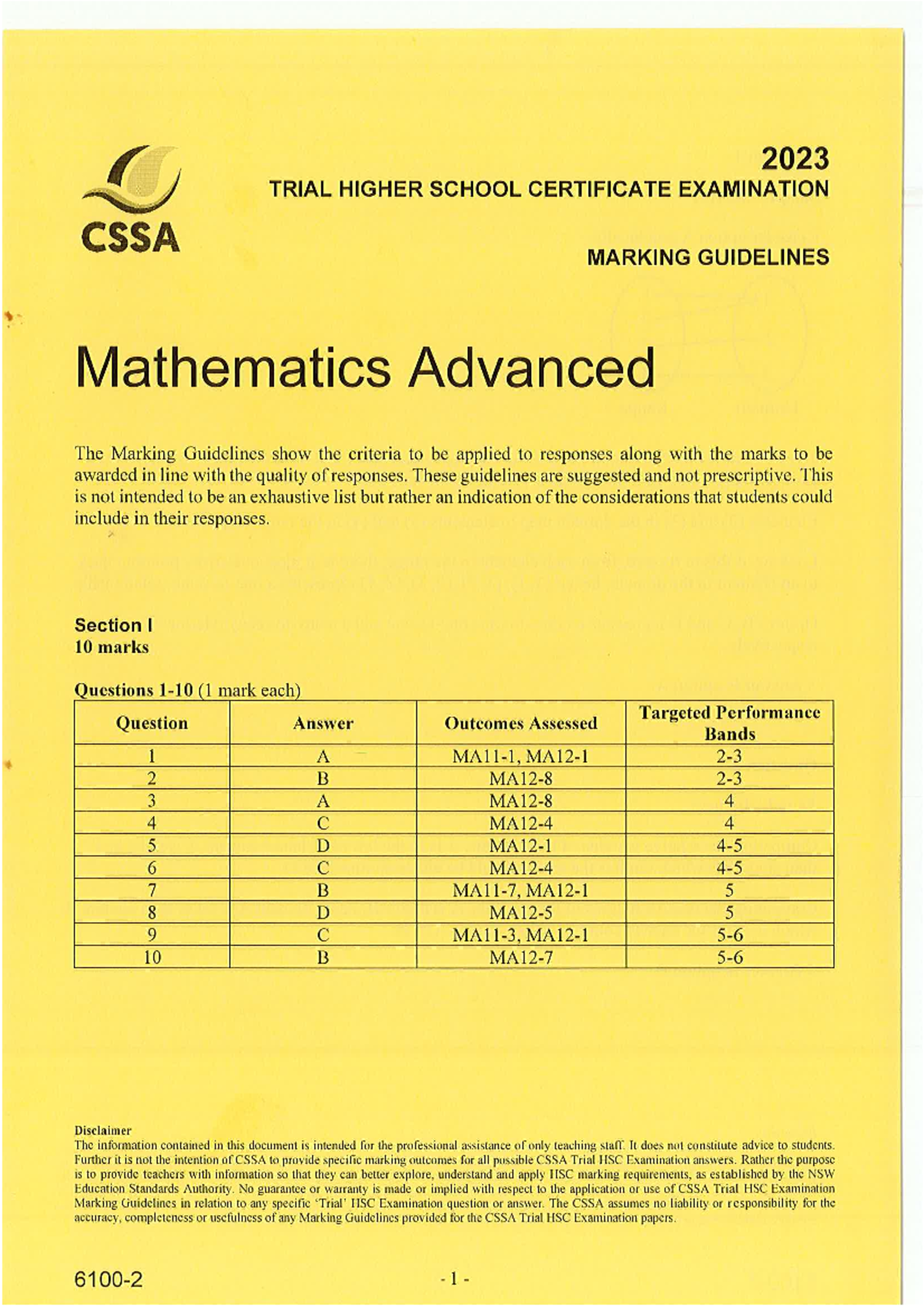 CSSA Advanced Math Solutions 2023 - Studocu