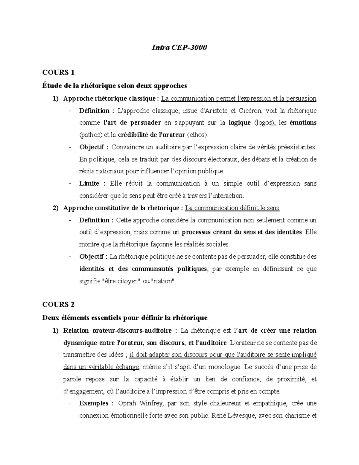 Intra CEP-3000 - Intra CEP- COURS 1 Étude de la rhétorique selon deux ...