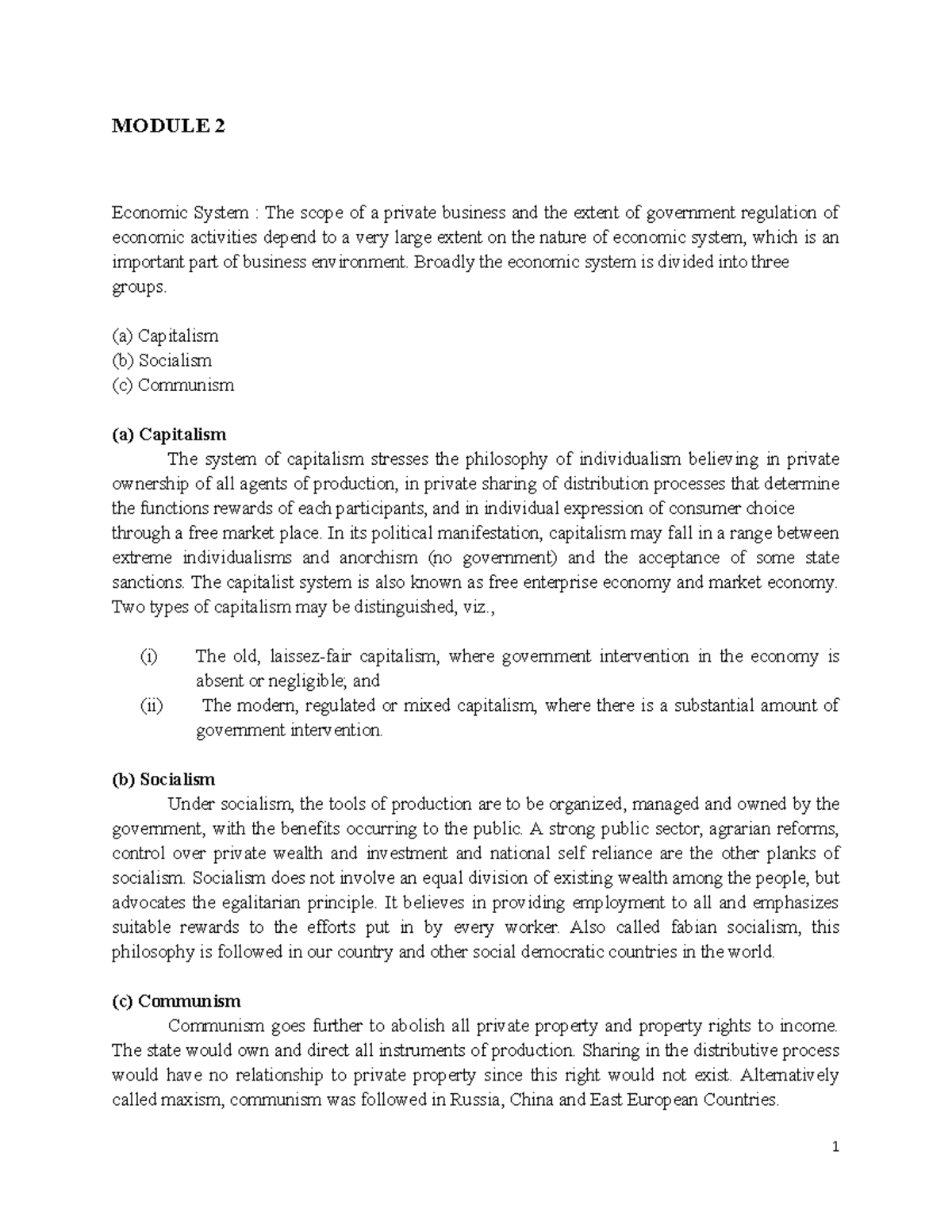 Module 2-2 - Business Environment - MODULE 2 Economic System : The ...