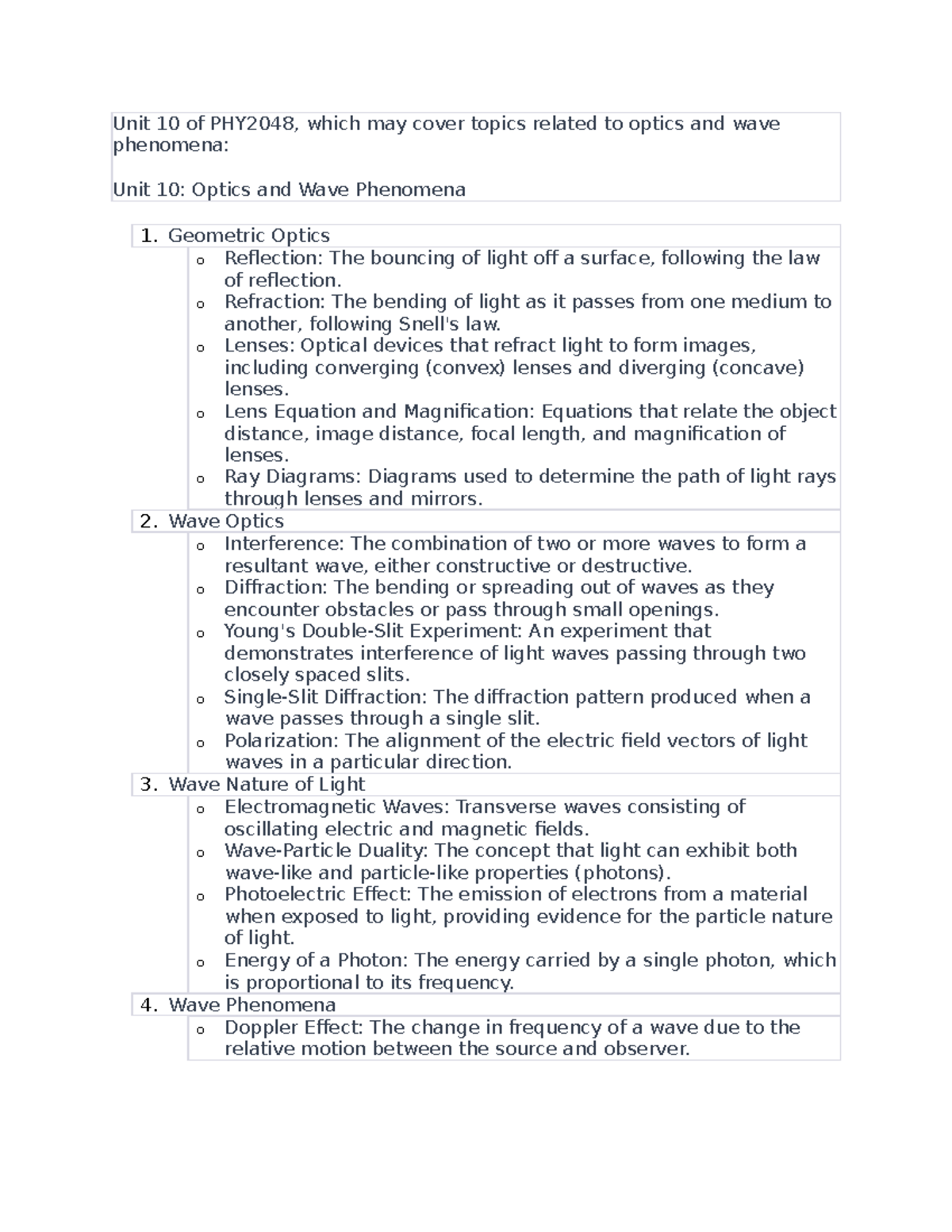 Unit 10 of PHY2048 - Unit 10 of PHY2048, which may cover topics related to optics and wave - Studocu