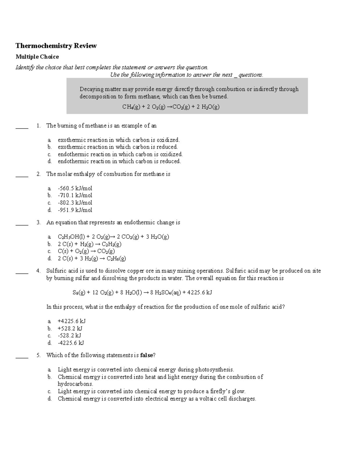 Thermochemistry Diploma Questions - Thermochemistry Review Multiple ...