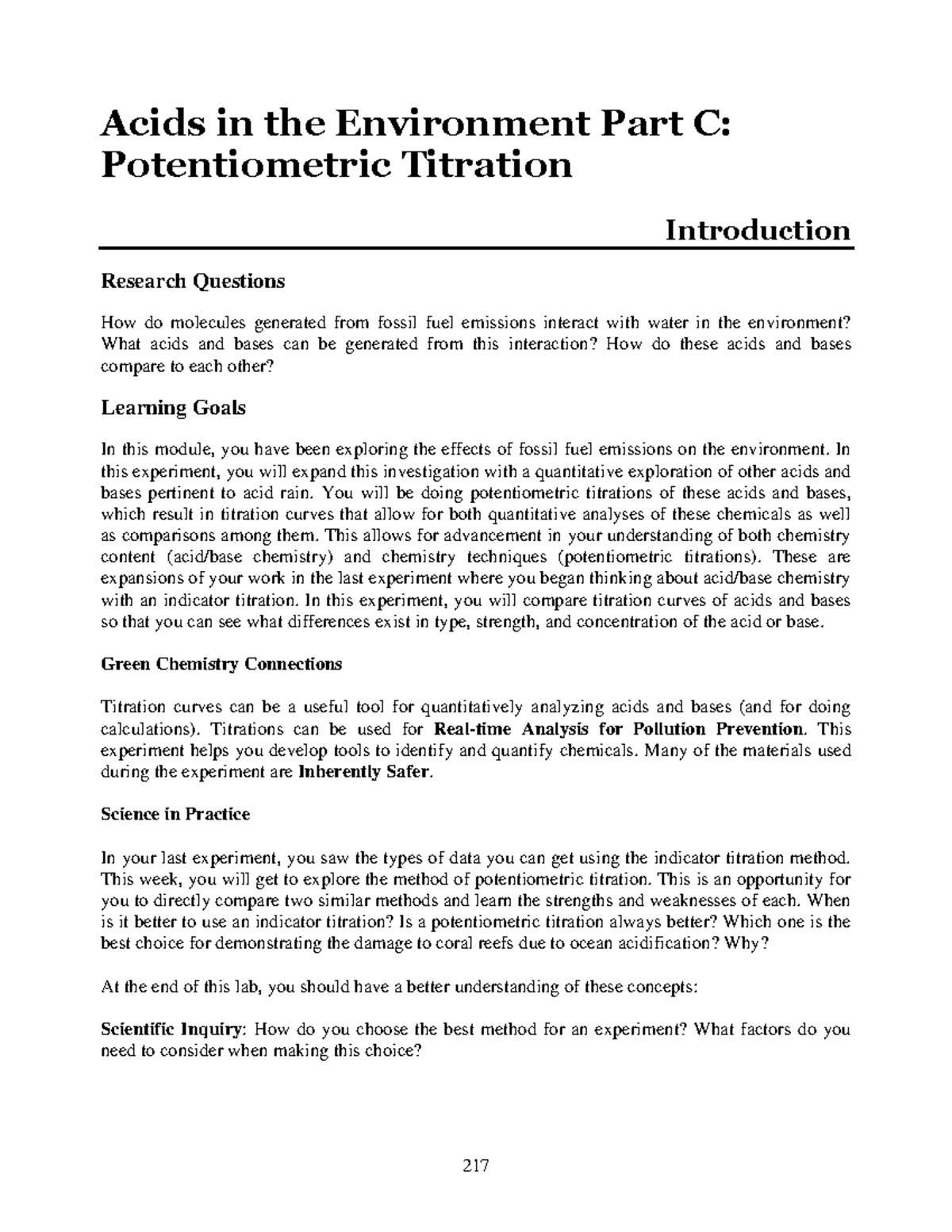 1AL F24 Exp 11 Acids in the Environment C-p H - Acids in the ...