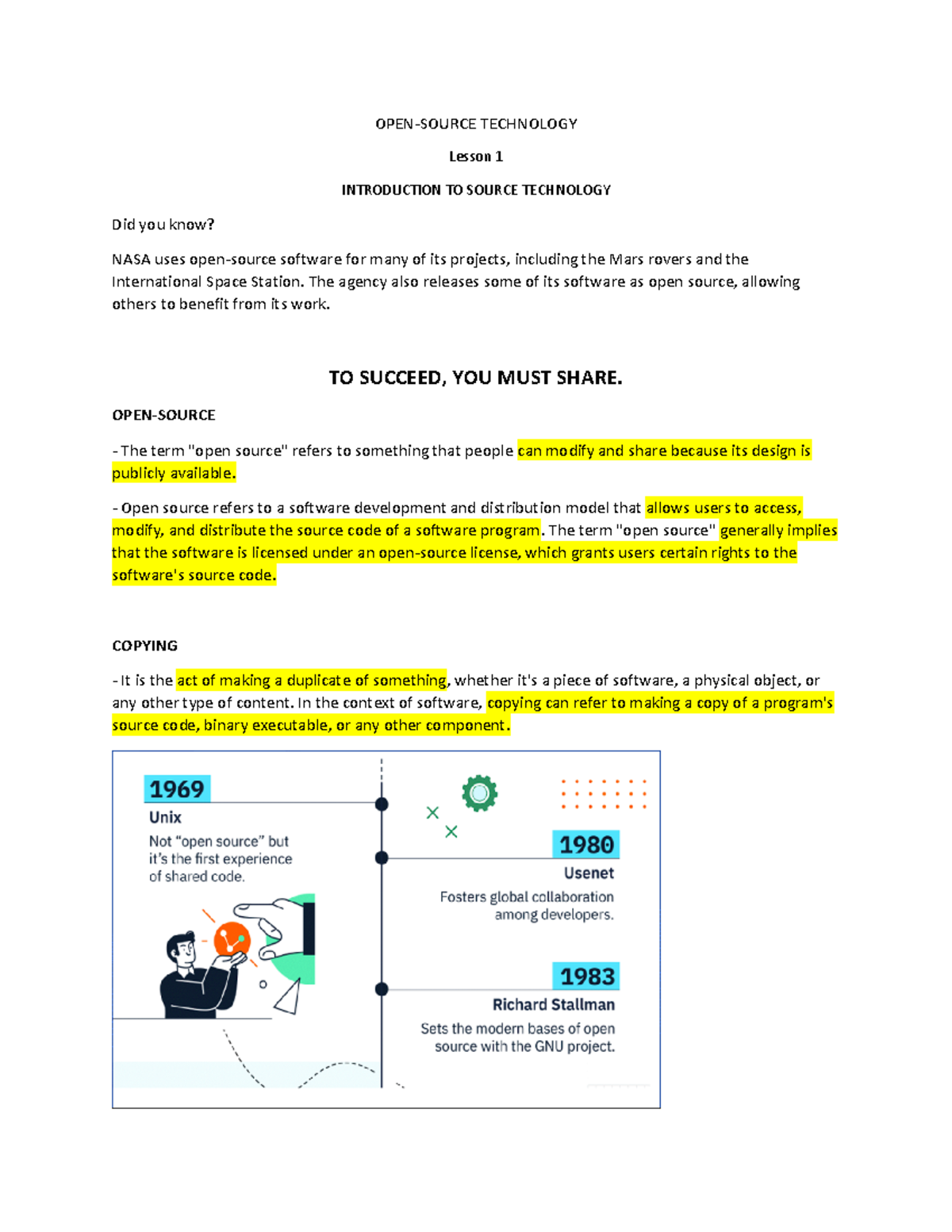 Opensource review - For future purposes - OPEN-SOURCE TECHNOLOGY Lesson 1 INTRODUCTION TO SOURCE ...