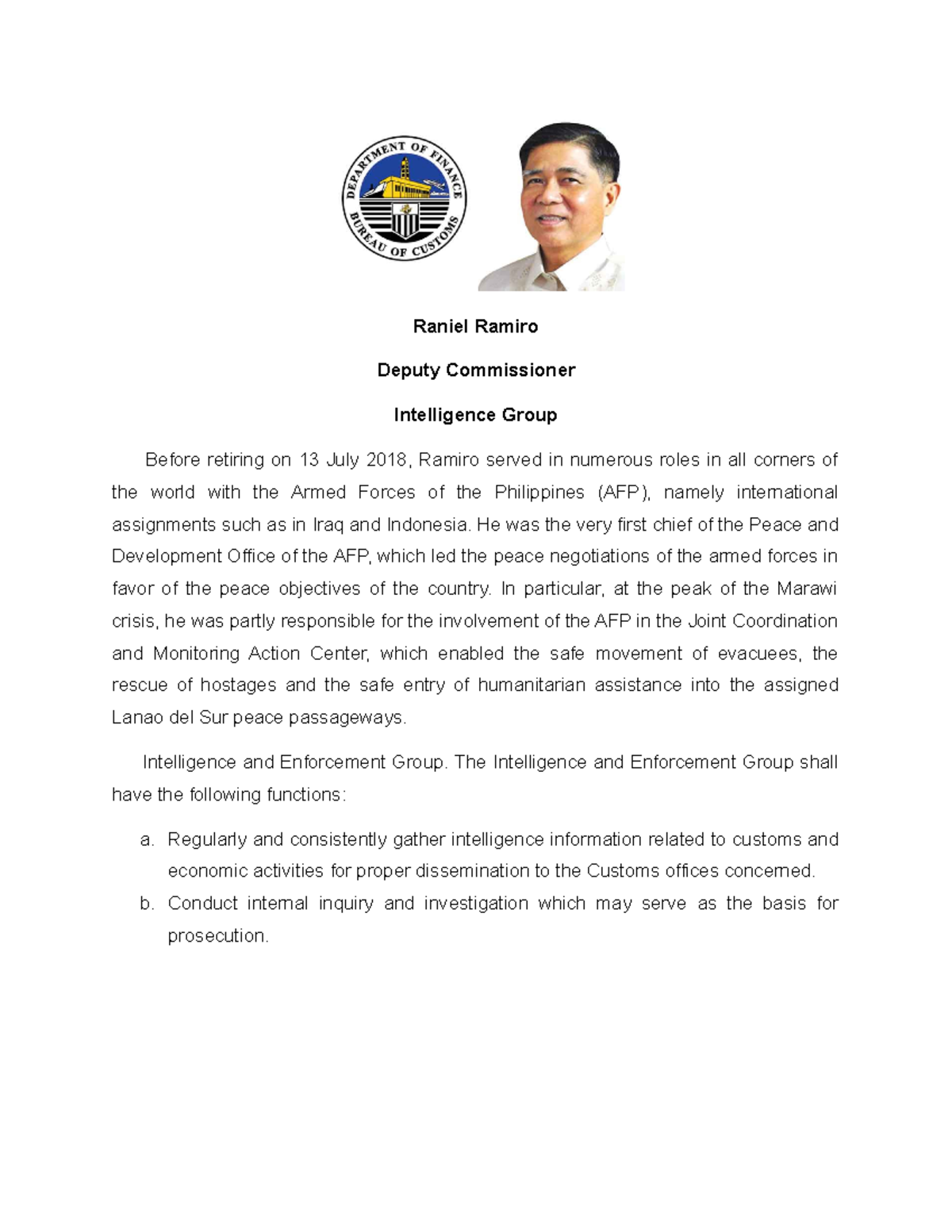 Semestral sa cad - Member of the Administration - Raniel Ramiro Deputy ...