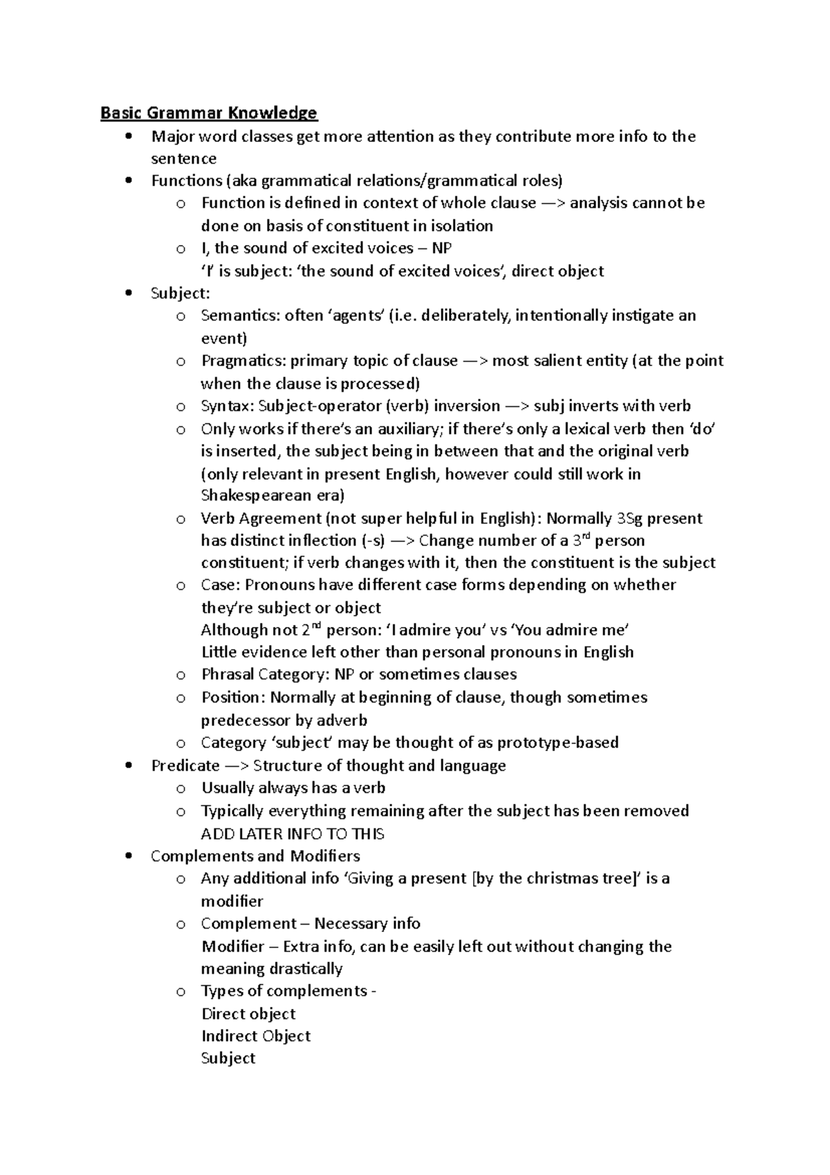 Basic Grammar - LING222 - Basic Grammar Knowledge Major word classes ...