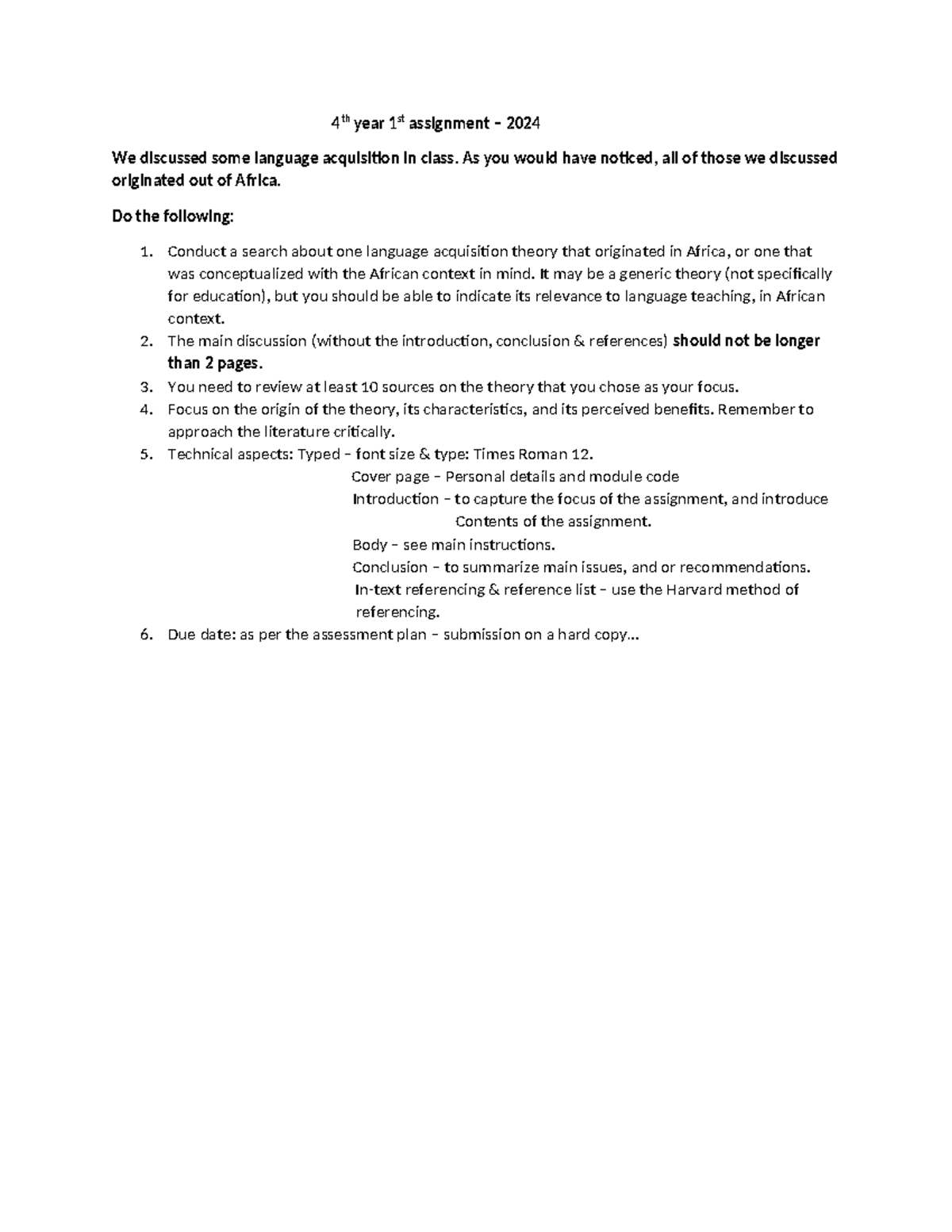 1st assignment - 4th years - 2024 - 4 th year 1st assignment – 2024 We ...