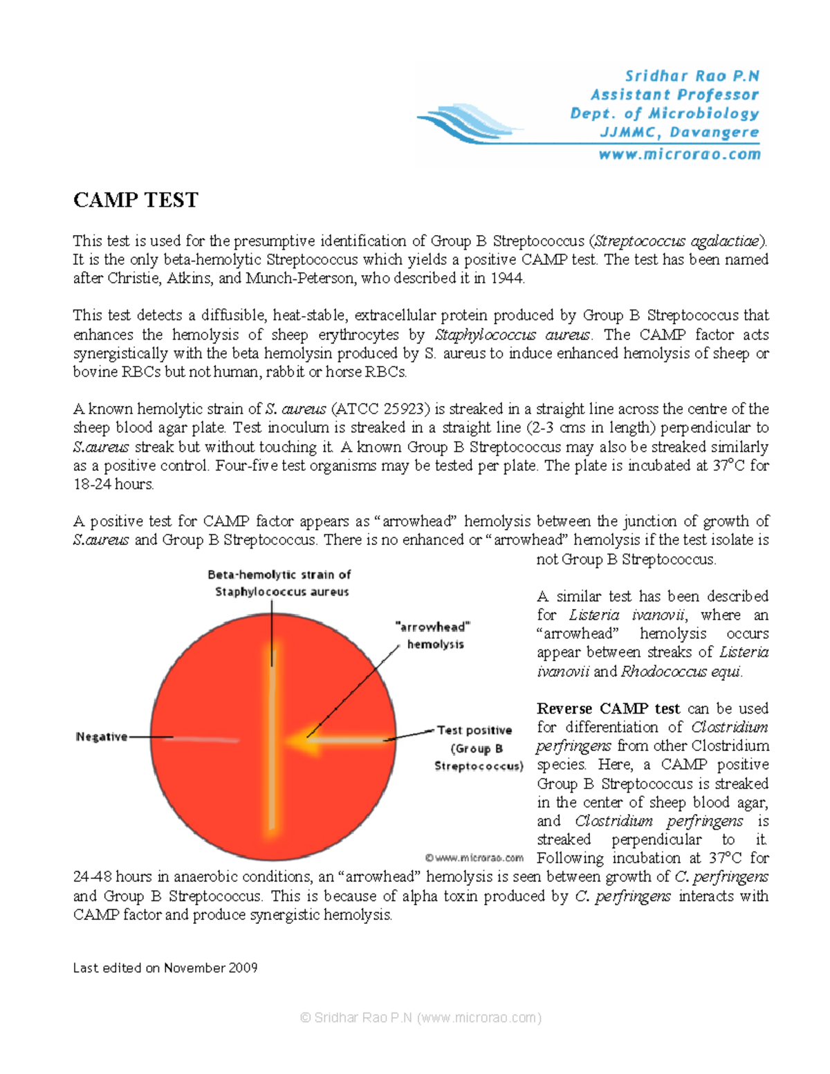 Camp test - Note - © Sridhar Rao P (microrao) CAMP TEST This test is ...