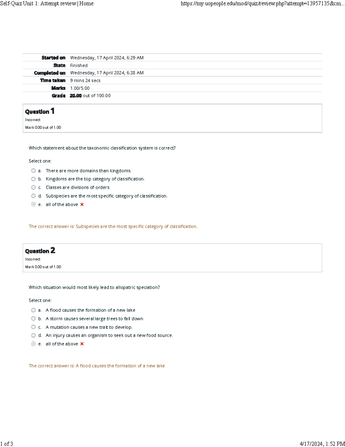Self Quiz Unit 1 Self Quiz Unit Wednesday 17 April 2024 6 29 Am Finished Wednesday 17