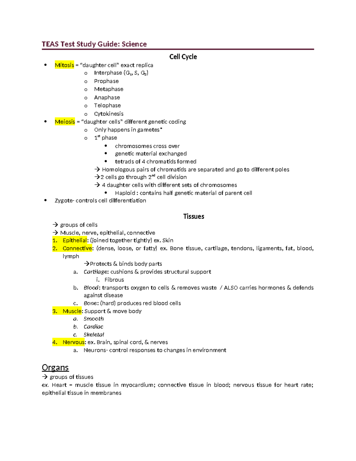 TEAS Science Study Guide - TEAS Test Study Guide: Science Cell Cycle ...