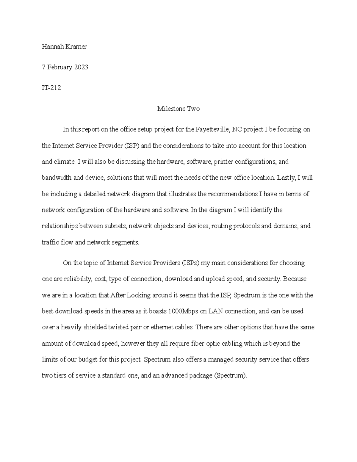 IT 212 Milestone Two - Hannah Kramer 7 February 2023 IT- Milestone Two ...