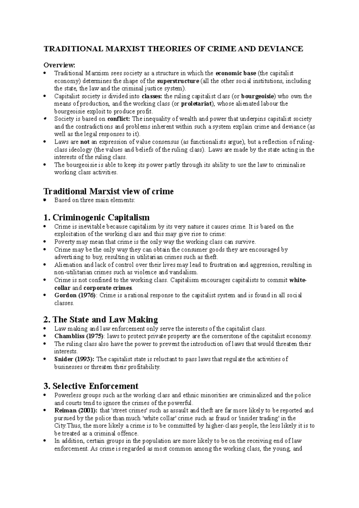 Traditional Marxist Theories OF Crime AND Deviance - TRADITIONAL ...