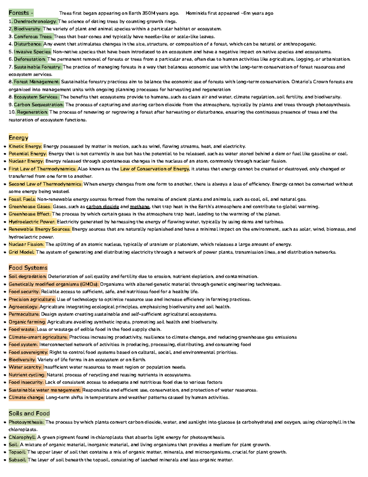 Es110%20Sheet - Es110 exam notes - Forests - Trees first began ...