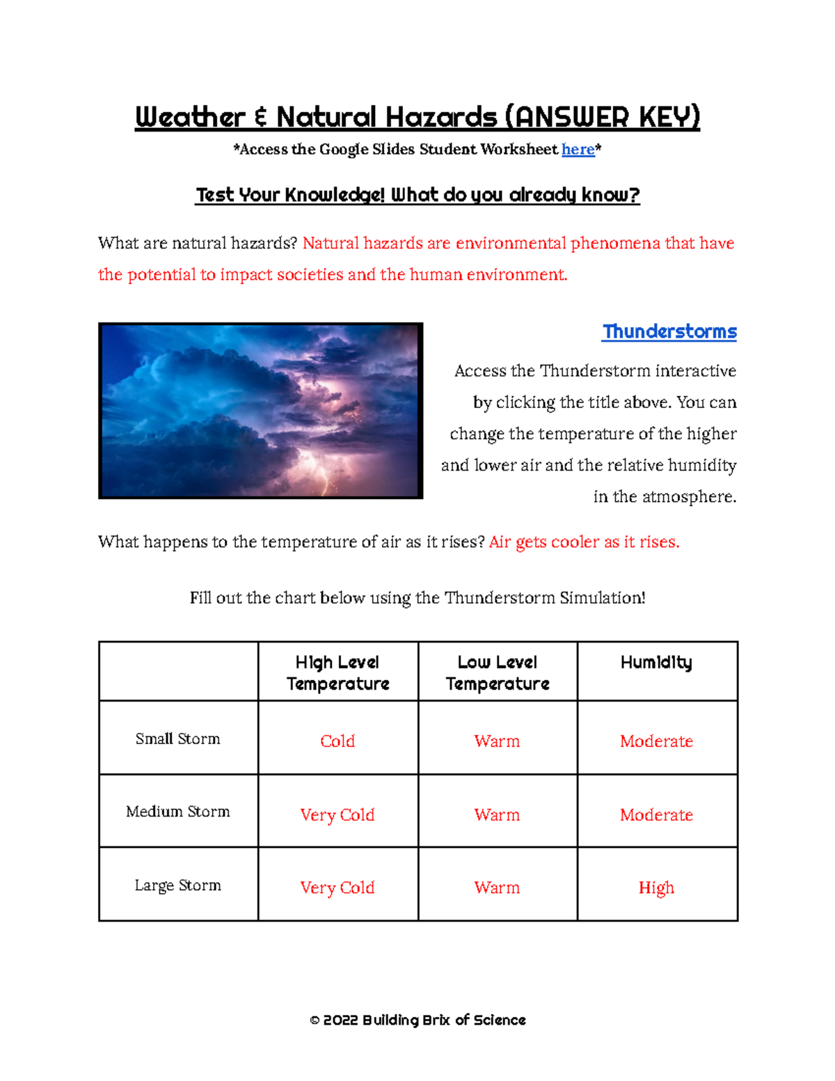 Weather & Natural Hazards Virtual Exploration Lab - Answer Key ...