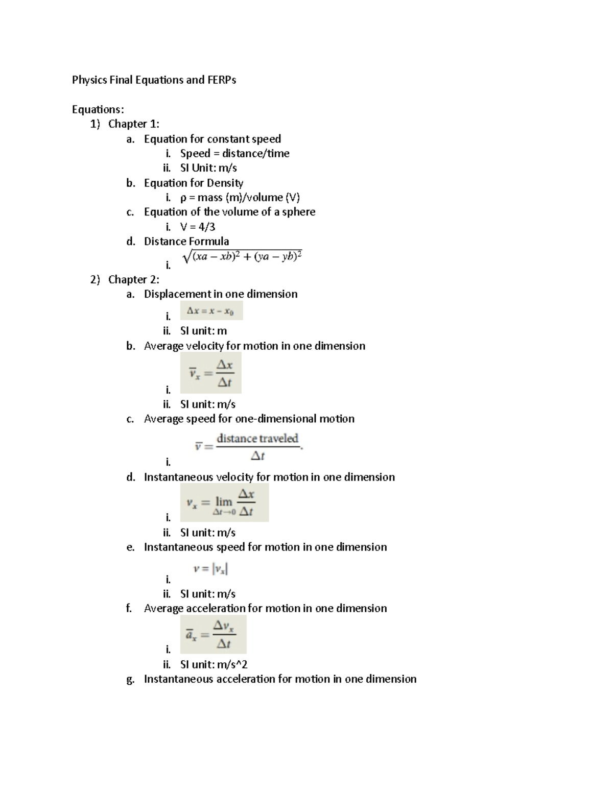 Physics Final Equations and FERPs - Physics Final Equations and FERPs ...
