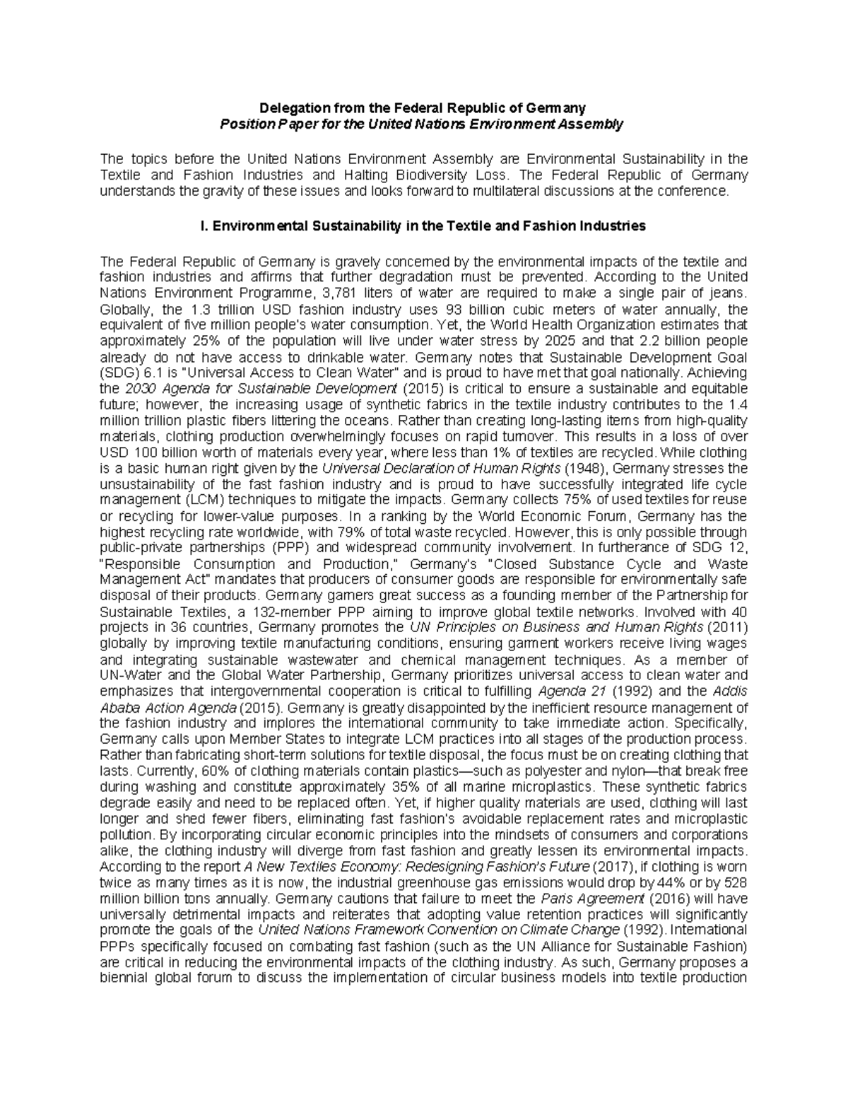 UNEA Germany - Delegation from the Federal Republic of Germany Position ...