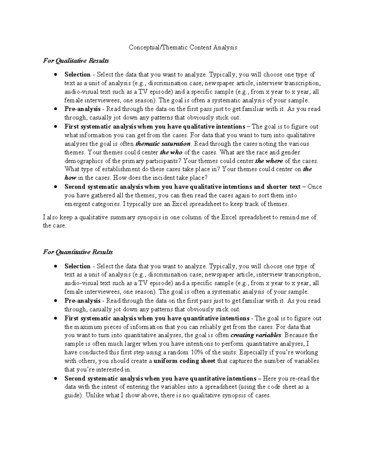 Content Analysis Instructions - Conceptual/Thematic Content Analysis ...