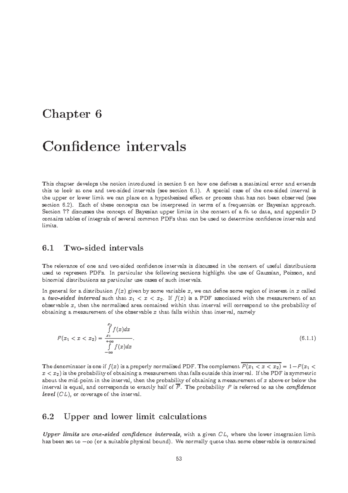 SPA6328 2017-2018 Lecture Notes 6 - Confidence Intervals - Chapter 6 ...