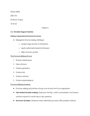 MIS180 Ch 3 - ch3 notes - Eliana Satkin MIS 180 Professor Oregon 09 ...