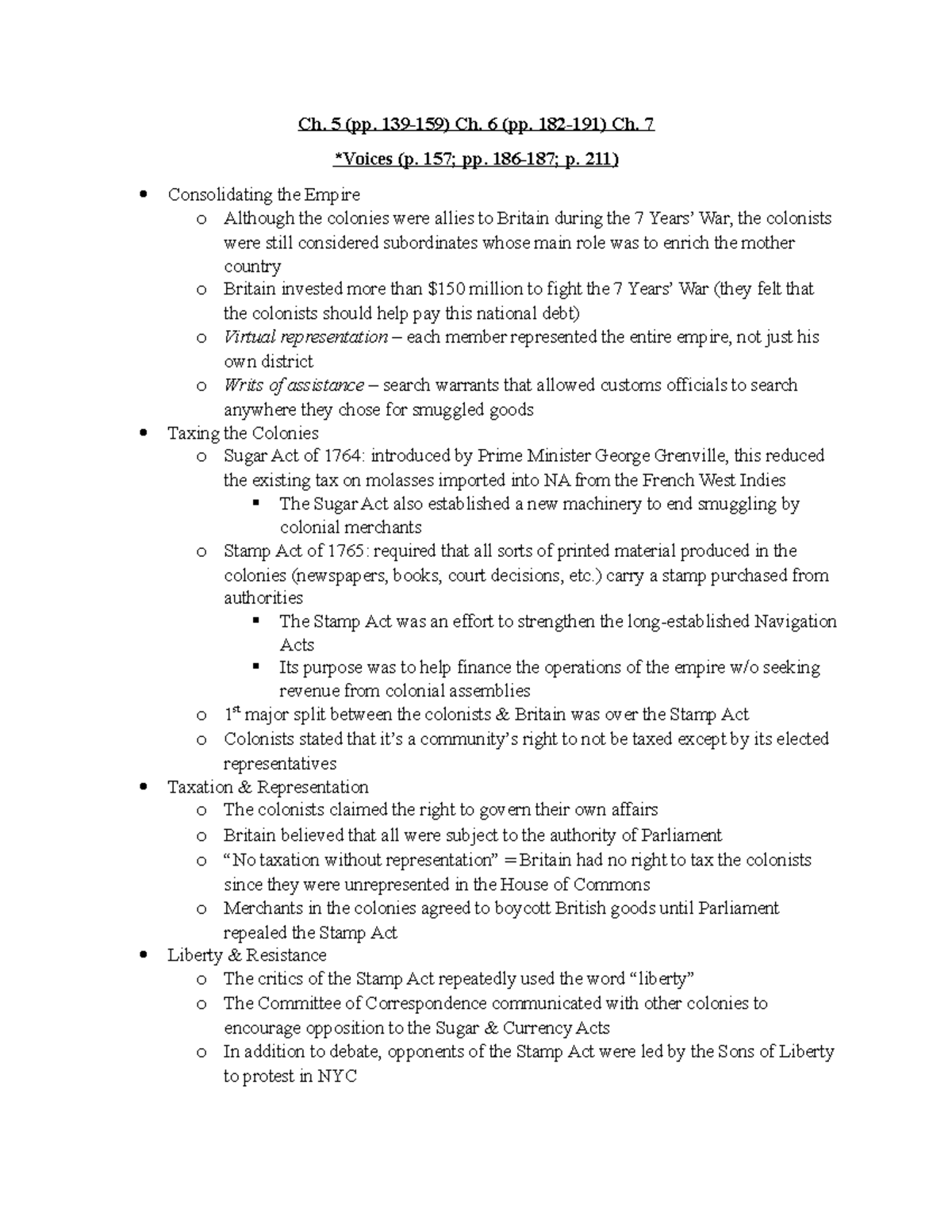 History Notes #3 - Professor: Joseph Dufour - Ch. 5 (pp. 139-159) Ch. 6 ...