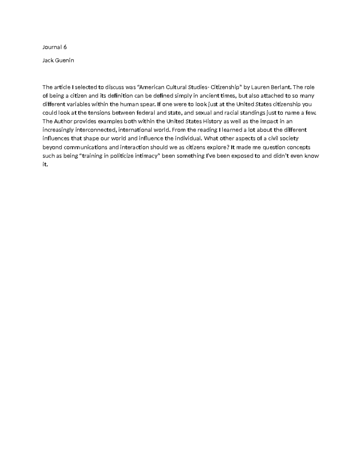 Journal 6 - This is a description - Journal 6 Jack Guenin The article I ...