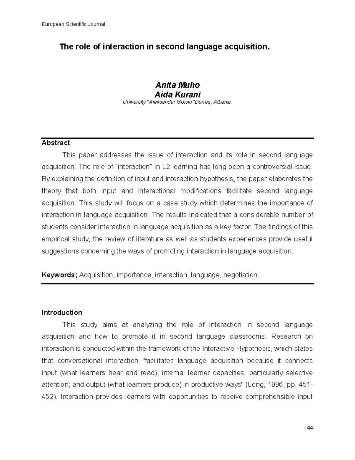 The Role of Interaction in Second Langua - The role of interaction in ...