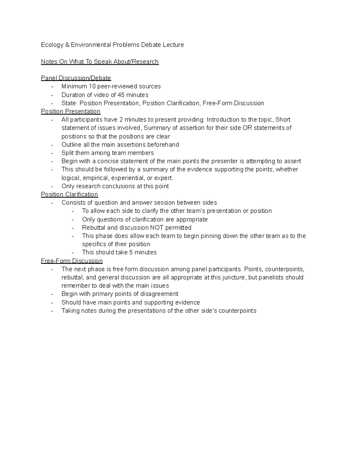 Ecology & Environmental Group Debate Lecture - Ecology & Environmental ...