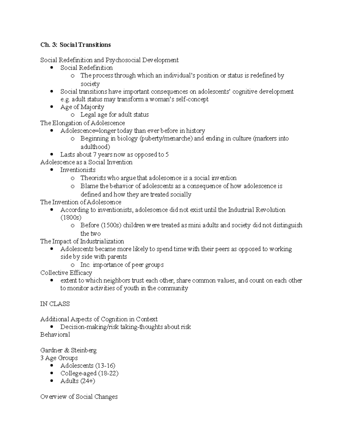 HDE 100B MT 1 Book Notes - Summary Adolescence - Ch. 3: Social ...