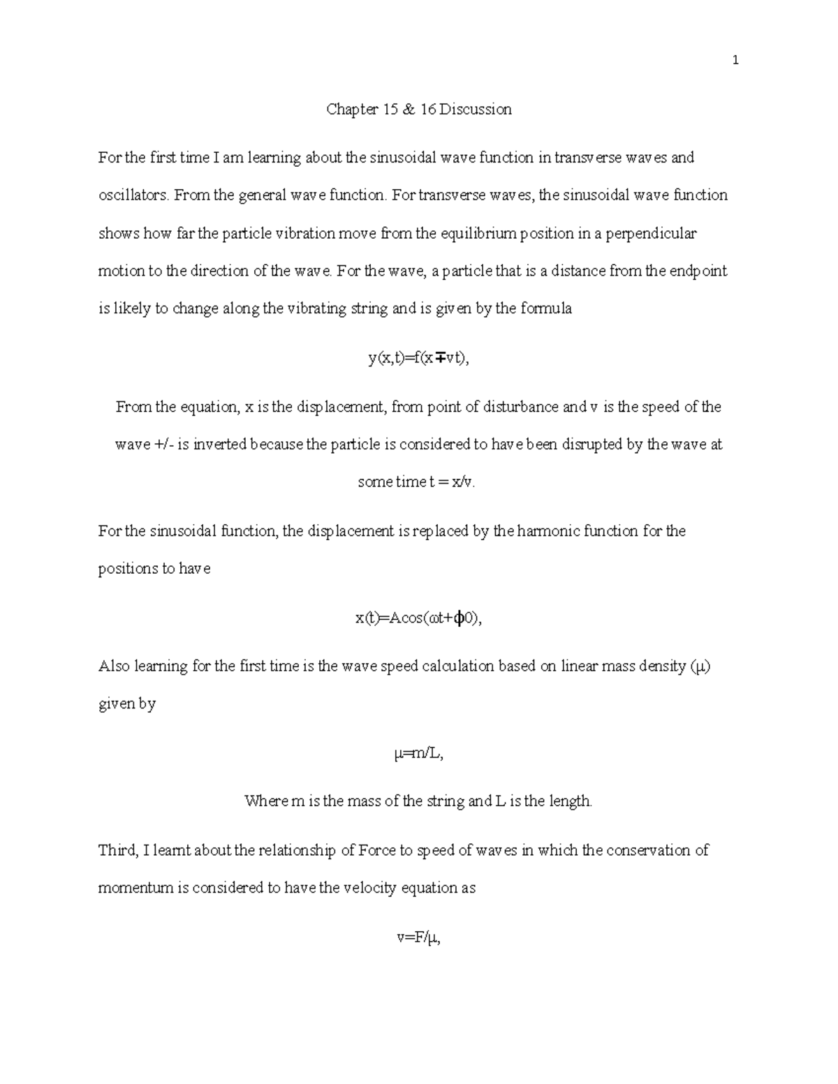 Chapter 15 - Phyc 122 course work study - 1 Chapter 15 & 16 Discussion ...