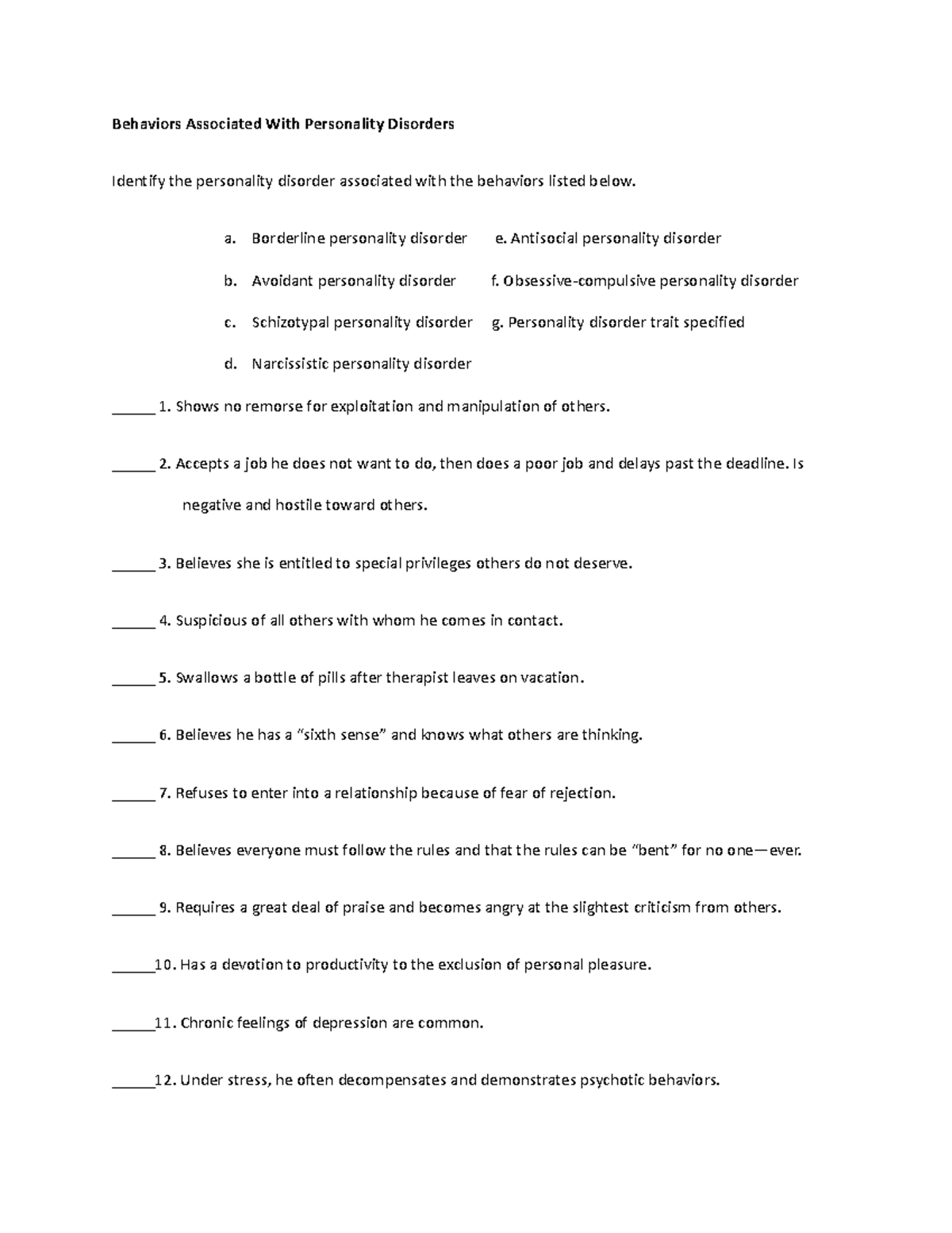 Ch 22 Personality Disorders - Behaviors Associated With Personality ...