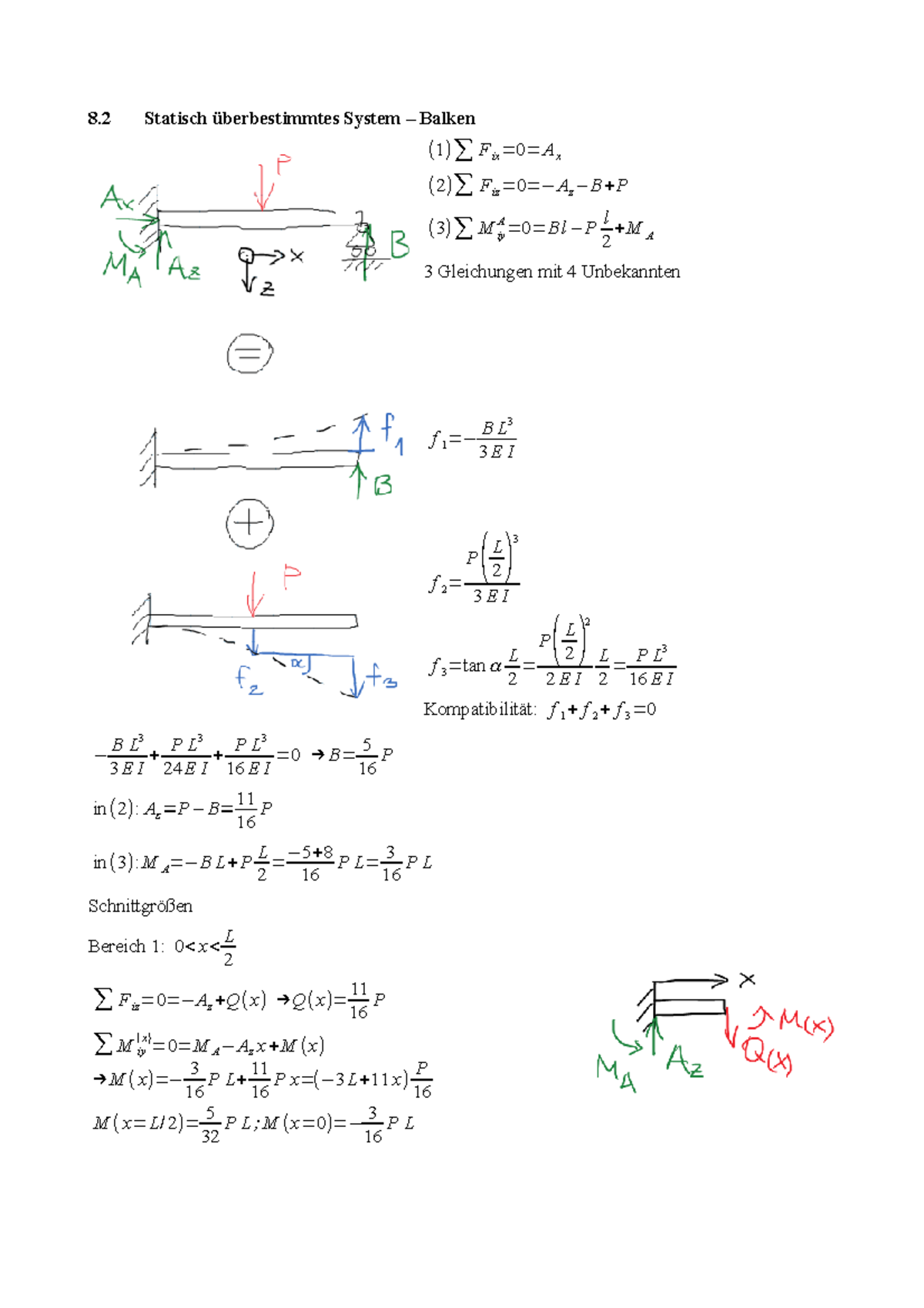 FLE Seminar Lösungen - 8 Statisch überbestimmtes System – Balken ( 1 )∑ ...