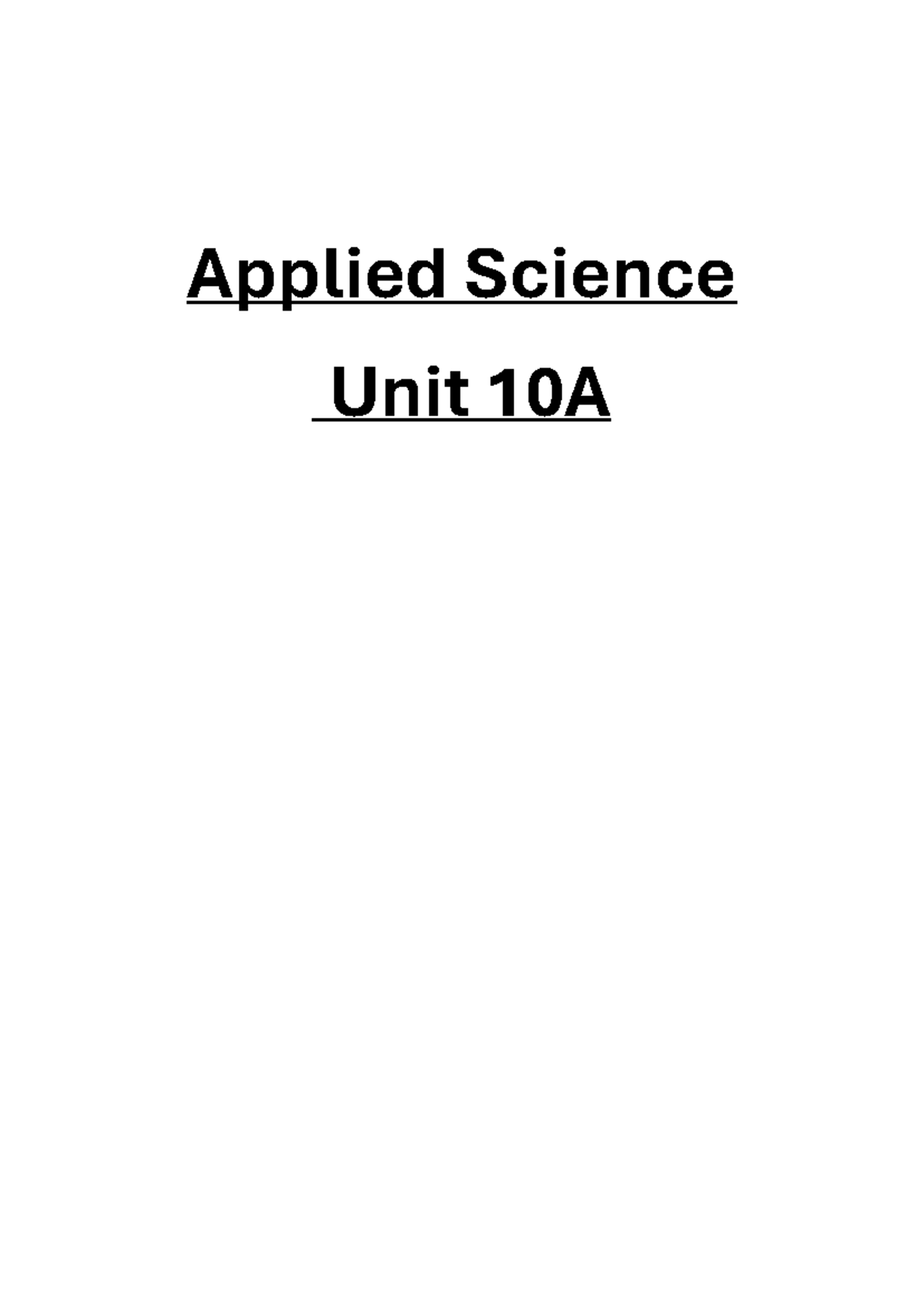 10A - Applied Science Unit 10A Unit 10: Biological Molecules and ...