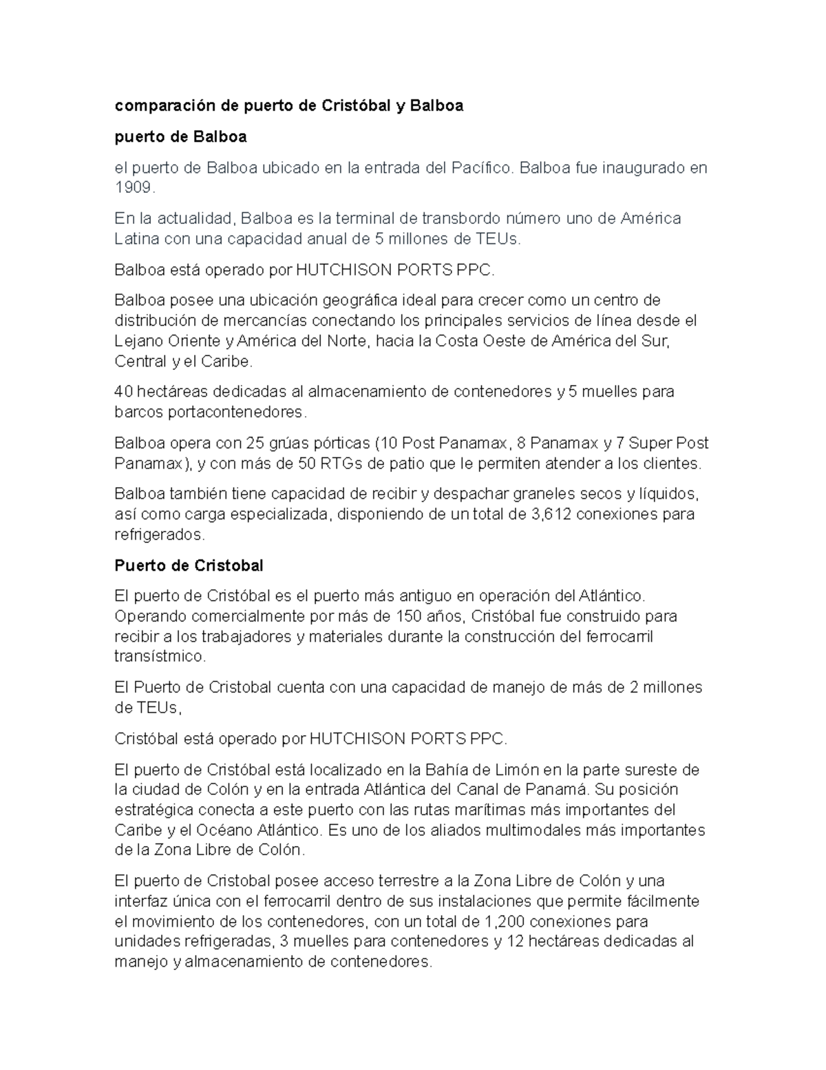 Comparación de puerto de Cristóbal y Balboa - comparación de puerto de ...