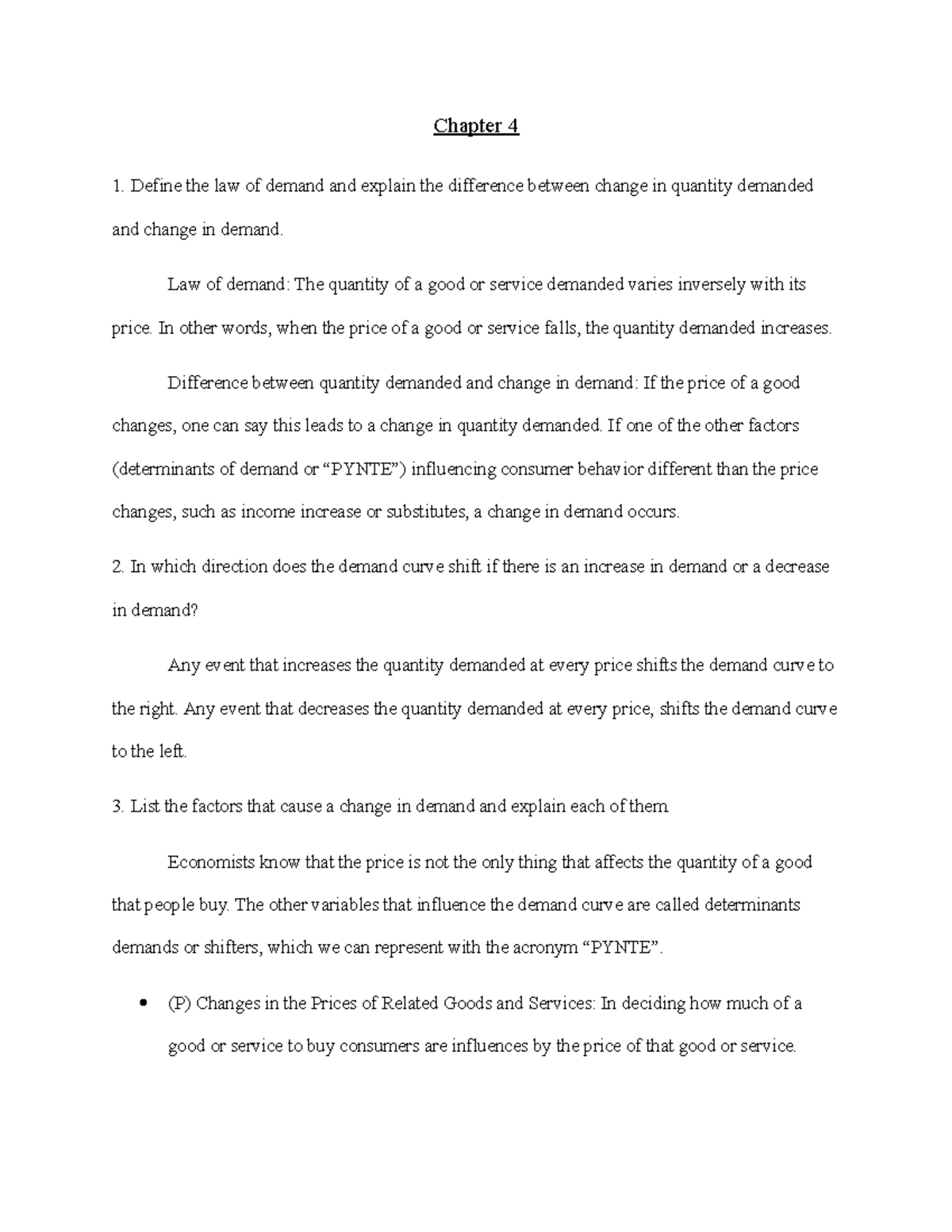 Chapter 4 - Demand Supply and Market Equilibrium - Chapter 4 1. Define ...