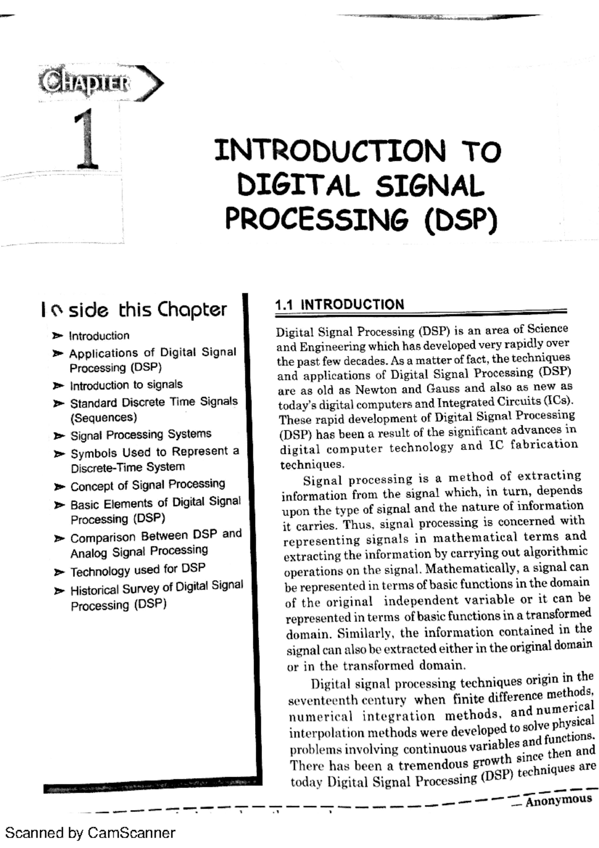 1 Introduction To Digital Signal Processing - CHADTER INTRODUCTION TO DIGITAL SIGNAL PROCESSING ...