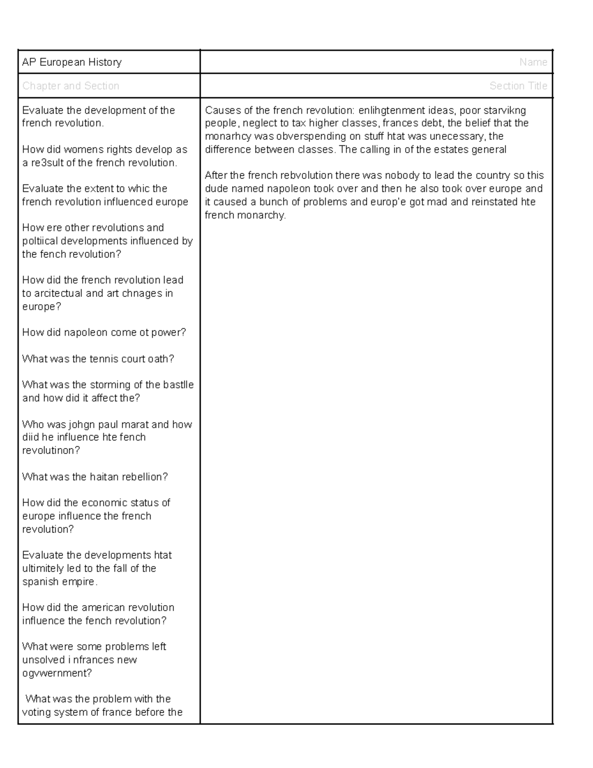 Chapoter 19 cornell noteds - AP European History Name Chapter and ...