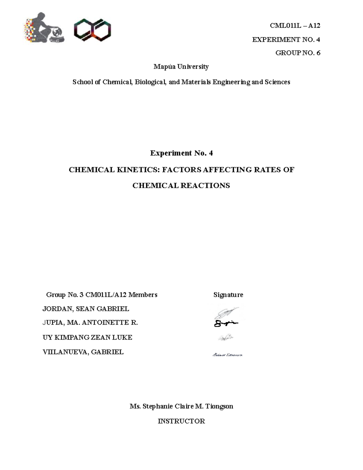 Group 6 - LAB Report 4 - EXPERIMENT NO. 4 GROUP NO. 6 Mapúa University ...