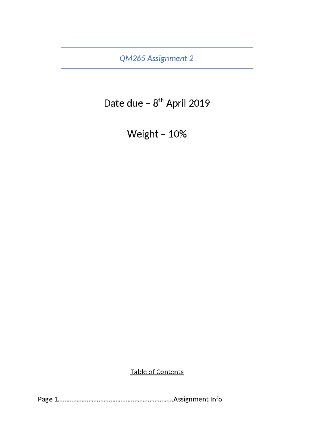 QM265 Assignment 2 - .................................................................. Info ...