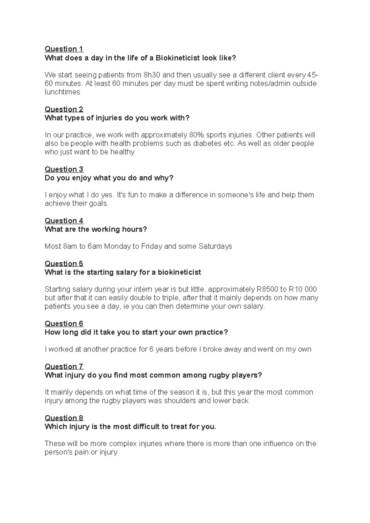 English Question & Answers - Loopbaan keuse - Question 1 What does a ...