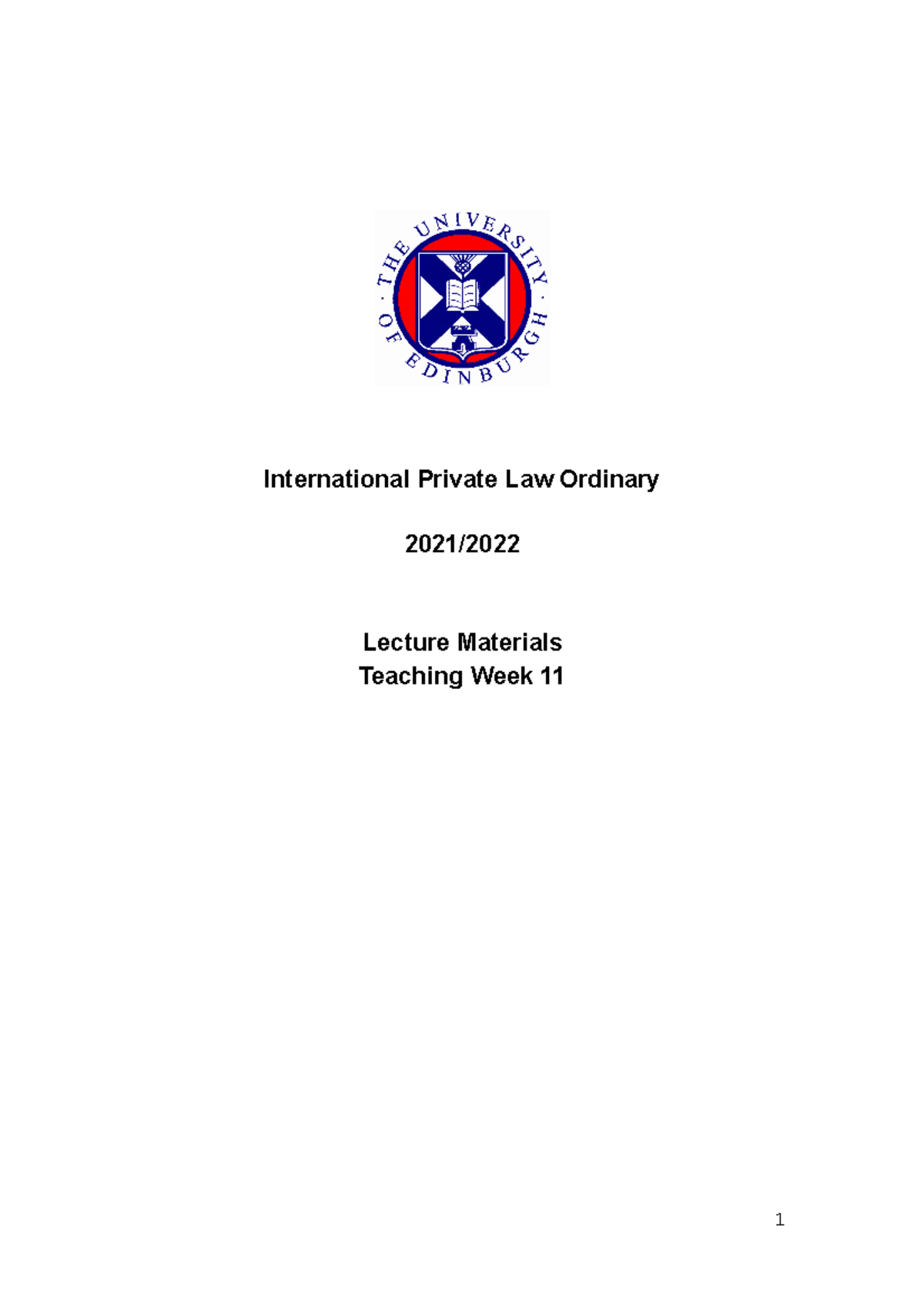 IPL (Ord) Lecture Materials 2021 22-week 11 - International Private Law ...